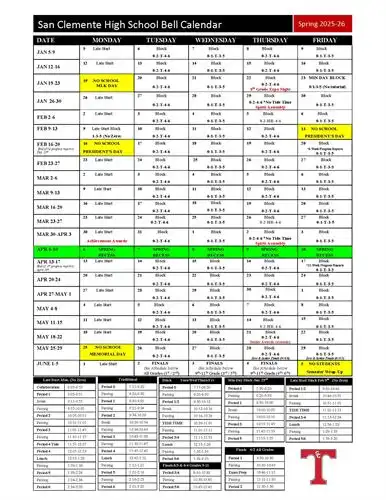 San Clemente High School - Bell Schedule 2025-26